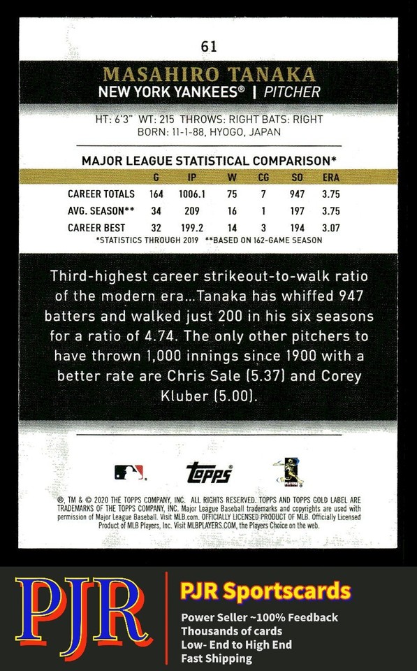2020 Topps Gold Label #61 Masahiro Tanaka New York Yankees Class 2 | eBay