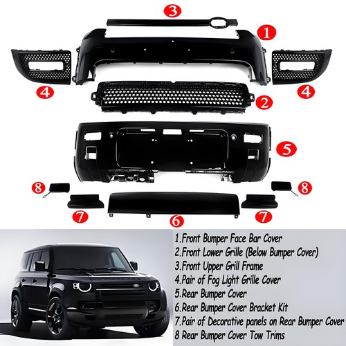 For 2020-2023 Land Rover Defender 90 110 Gloss Black Front+Rear Bumper ...