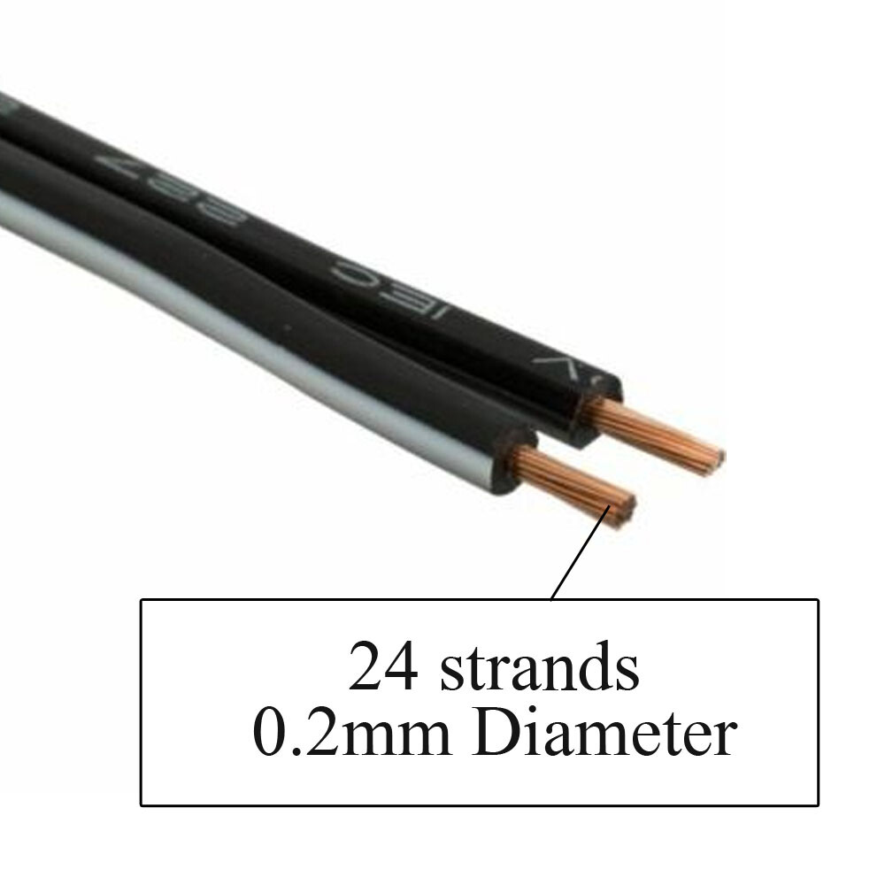 1x Black 1 Meter 2 Core 24 Strand 0.2MM Twin Power Cable 17AWG PVC ...