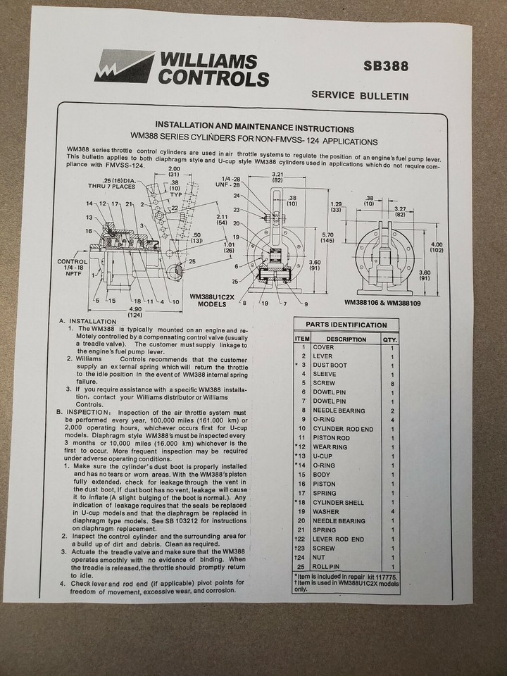 117886 / WM388-U1C2B - CYLINDER CONTROL, NSN 2590-00-247-6653 *GENUINE ...