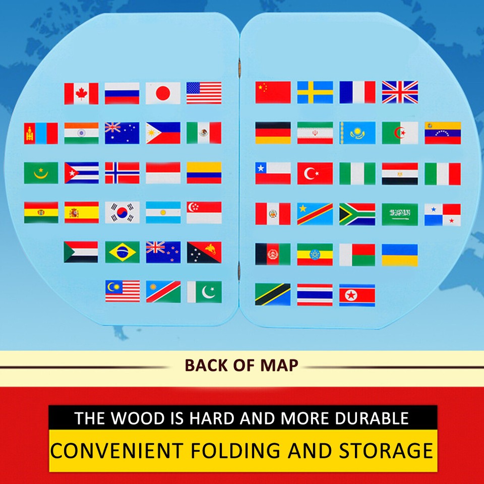 3D Wooden World Map Flag Matching Puzzle Geography Toy Foldable World ...