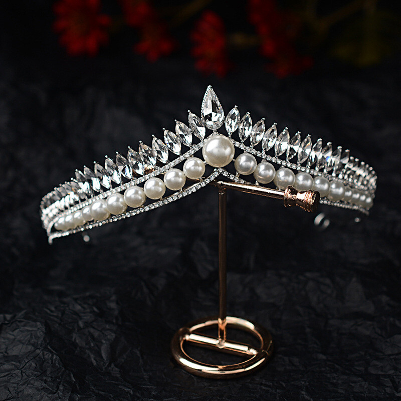 4cm Tall Crystal Pearl Tiara Crown Wedding Bridal Queen Princess Prom ...