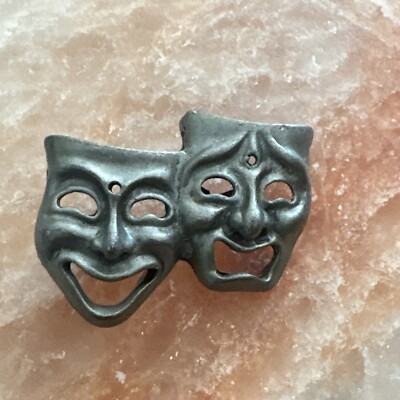 Vintage comedy, tragedy mask Brooch Pin Solid Pewter Theater Happy Sad ...