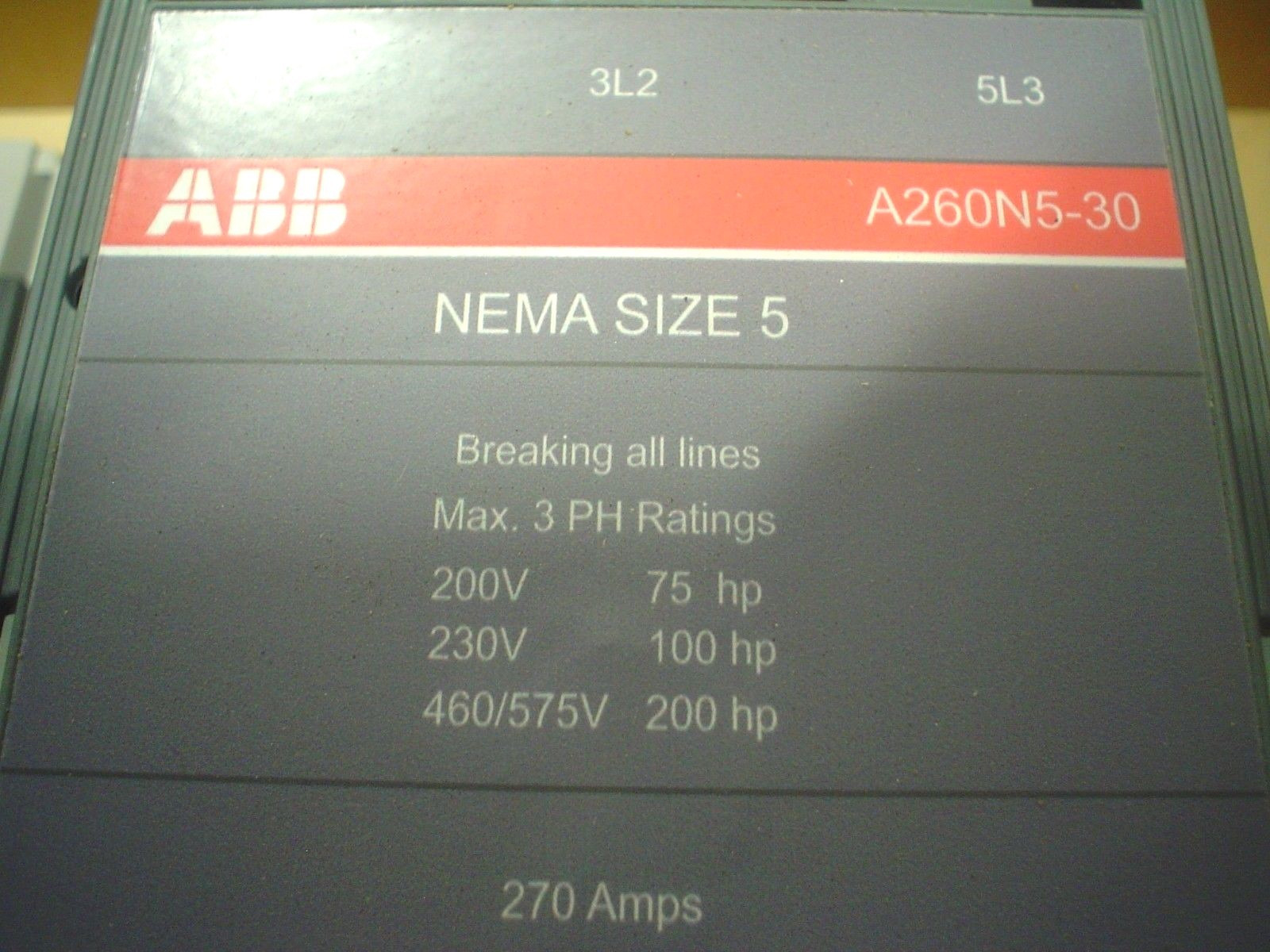 ABB A260N5M-11-84 interlocked Contactors NEMA Size 5 270 amp | eBay ...