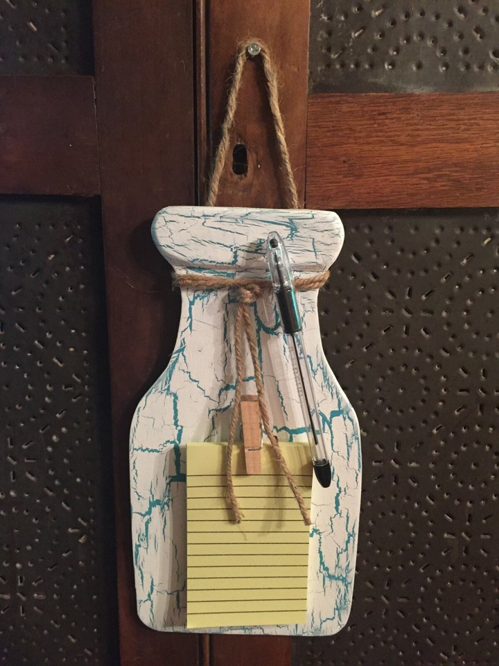 Primitive Farmhouse Wood Crackled Milk Bottle Note Pad Holder Wall ...