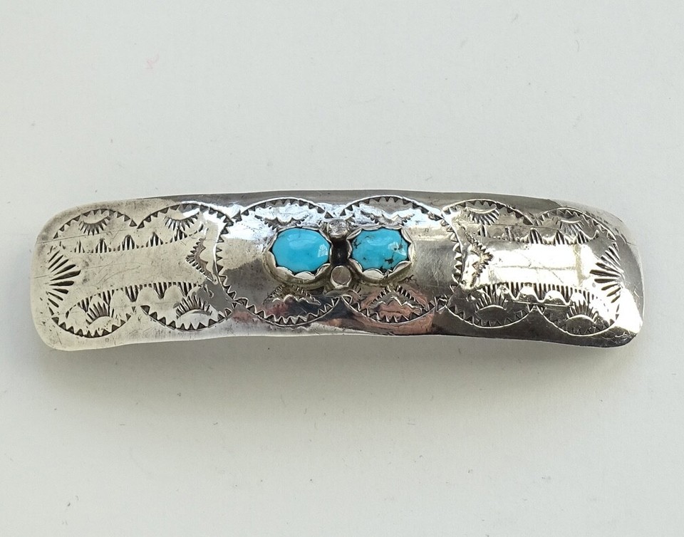 Vintage Native American Navajo Turquoise Hair Clip Barrette Sterling ...