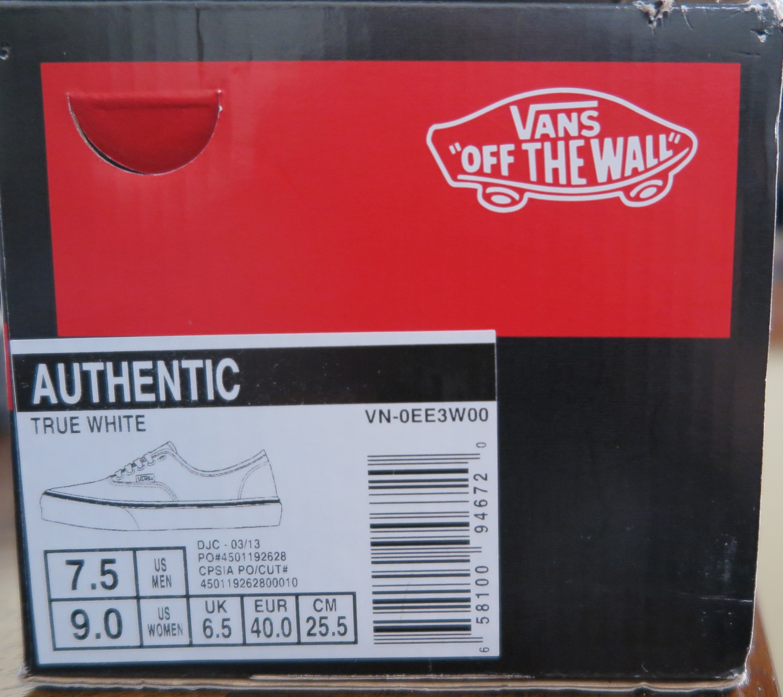 Brand New In Box Vans Unisex Authentic True White 7.5 Mens 9 Womens VN ...