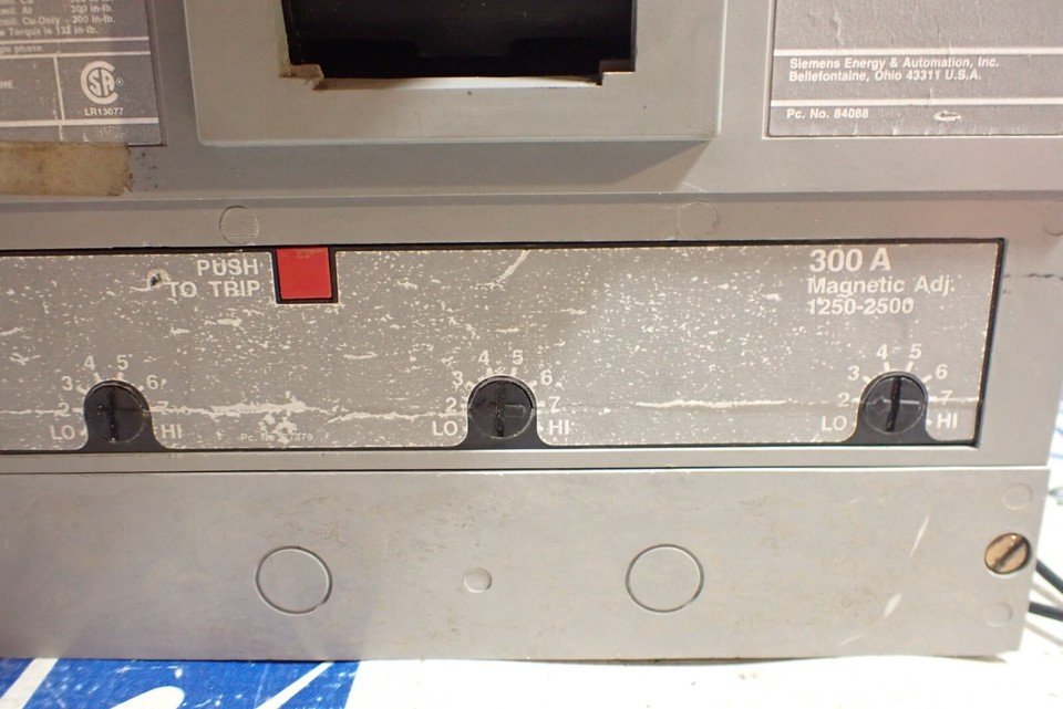 SIEMENS HJD63B300 HJD63F400 Frame 300 amp trip 600v 65kA@480V Breaker ...