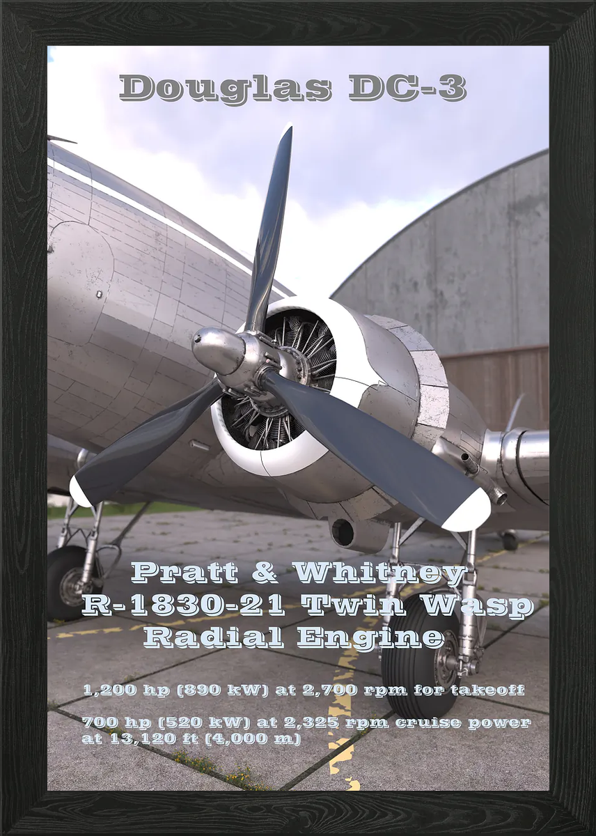 DC-3 Radial Engine Framed Wall Art Poster Canvas Print Picture | eBay UK