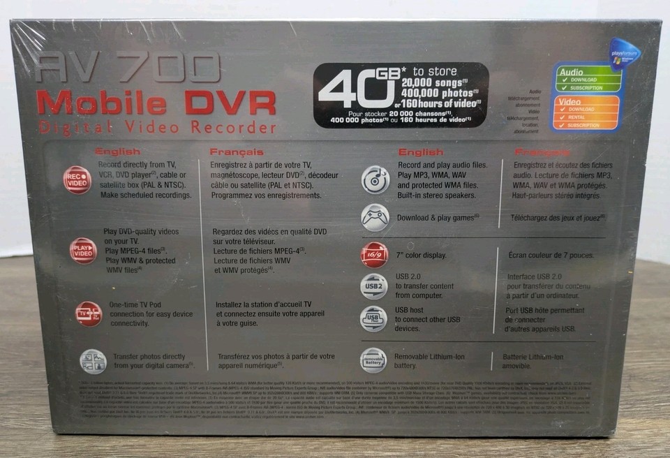 Archos AV700 AV 700 DVR 40 GB 7-in Mobile Digital Video Recorder ...