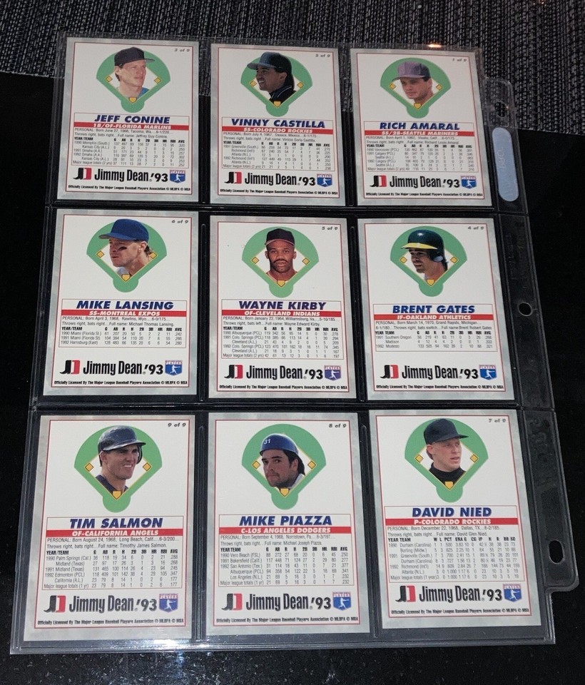 1993 Jimmy Dean Baseball Rookies Card (9) Complete Set | eBay