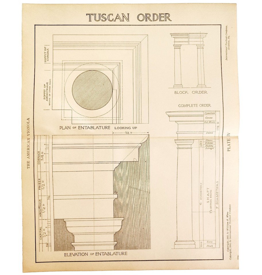 Tuscan Column Order Drawing Examples Vignola 1904 Architecture Ephemera ...