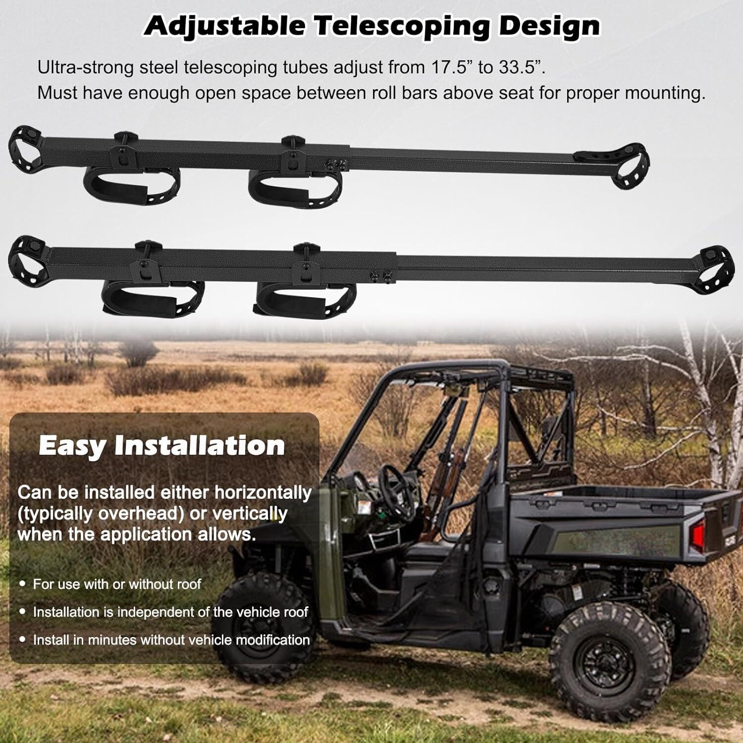 UTV Overhead Gun Bow Rack in Cab For UTV Polaris Ranger Can-Am Yamaha ...