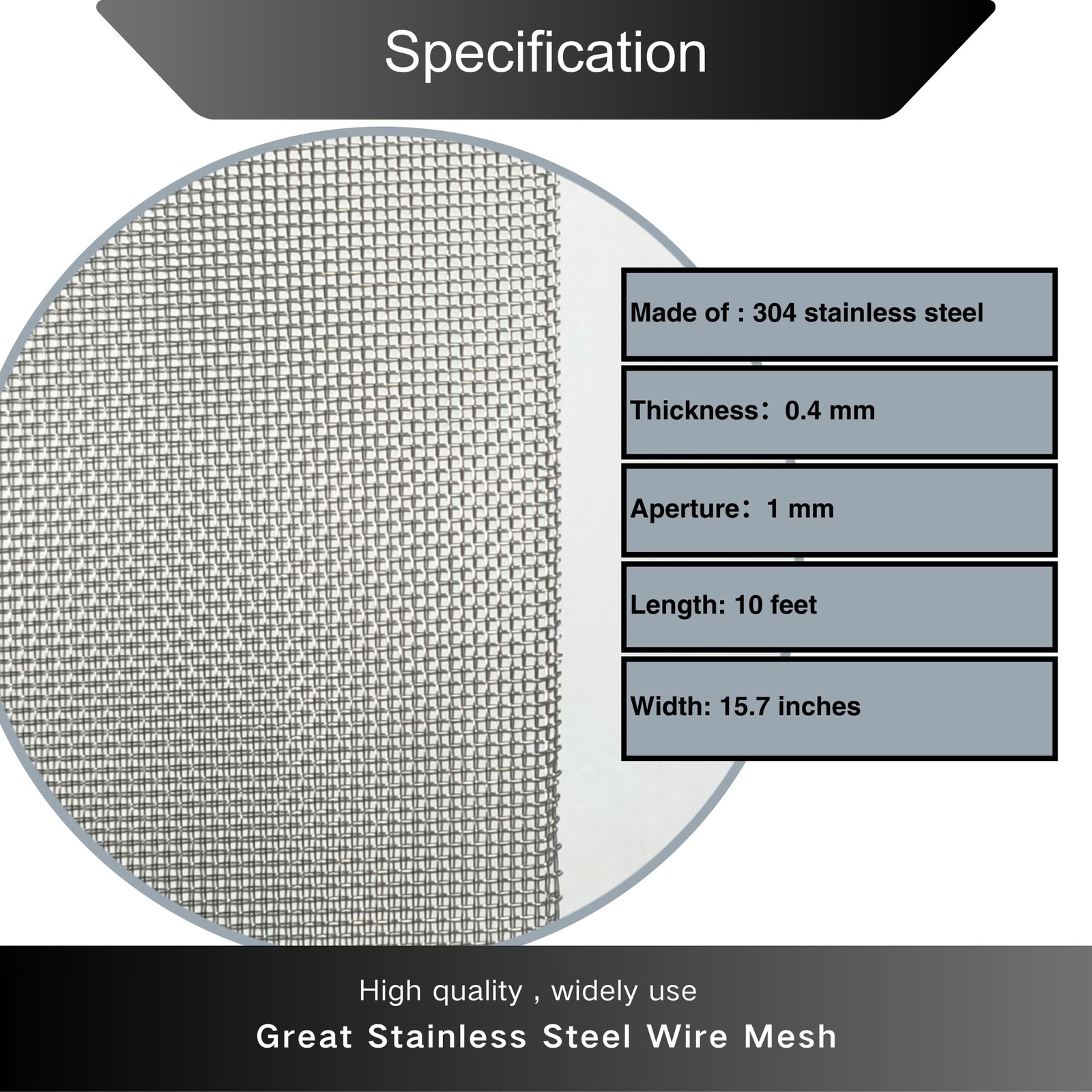 Stainless Steel 304 Wire Mesh-Metal Mesh Screen 15.5 inches x 10 feet ...