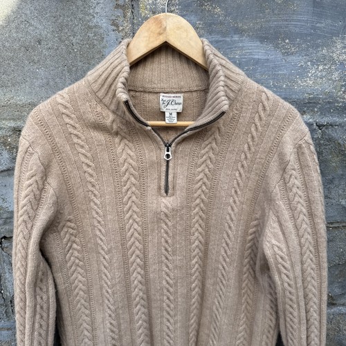 J Crew Merino Wool Beige Cable Knit 1/4 Zip Sweater Men’s Medium Rugged ...