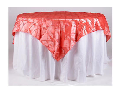 Coral Melon Pintuck Satin Square Overlay Square Tablecloth Overlay ...