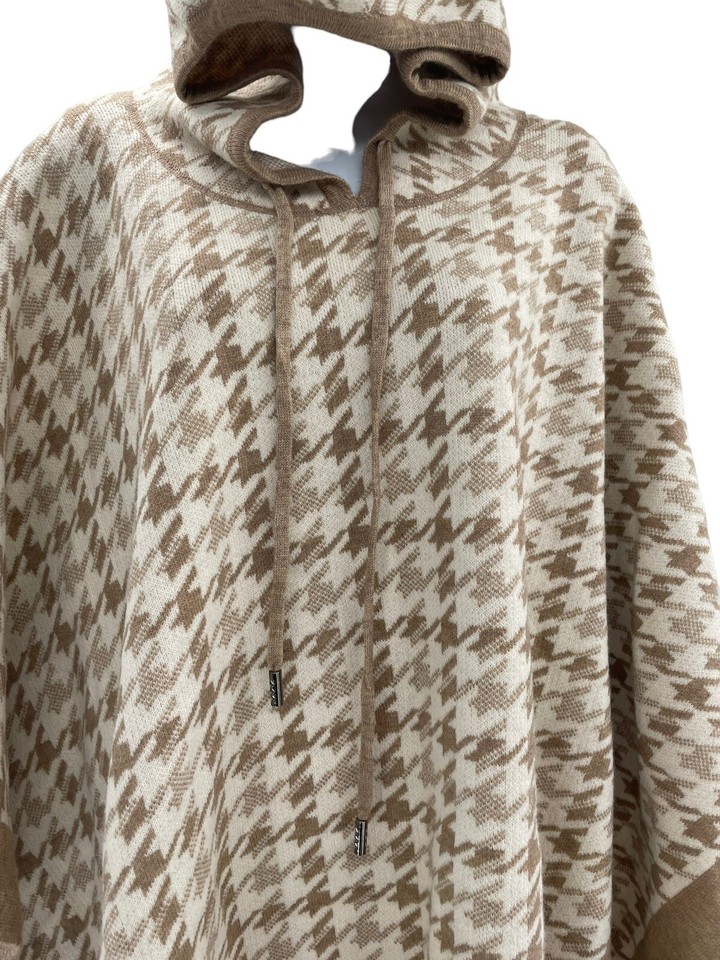 Coco + Carmen Brina Hooded Drawstring Pullover Knit Poncho Carmel Cream One Size | eBay