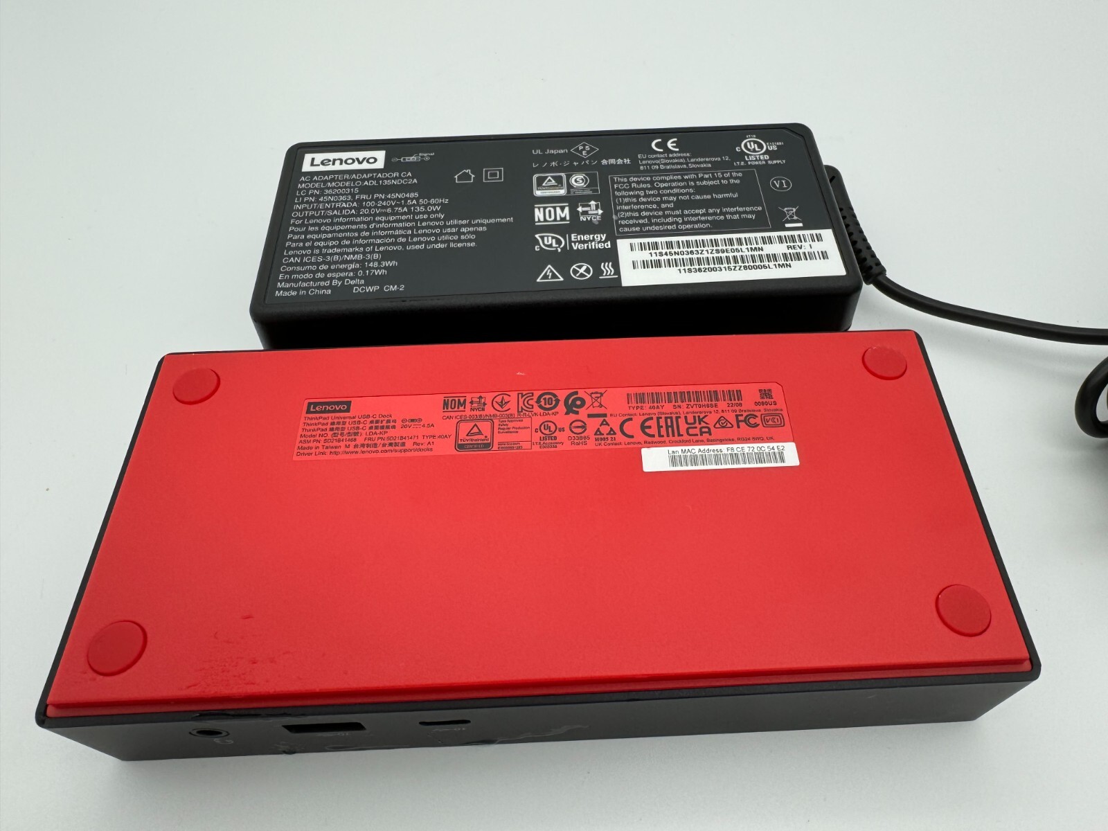 Lenovo ThinkPad 40AY USB-C Dock LDA-KP SD21B41468 135W Power Nice Free ...