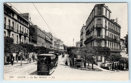 ALGIERS, Algeria ~ LA RUE MICHELET Street Scene Streetcars c1910s L. L ...