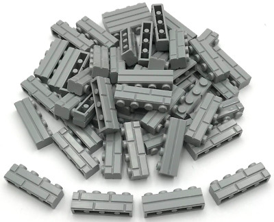 Lego 50 New Light Bluish Gray Bricks Modified 1 x 4 with Masonry ...