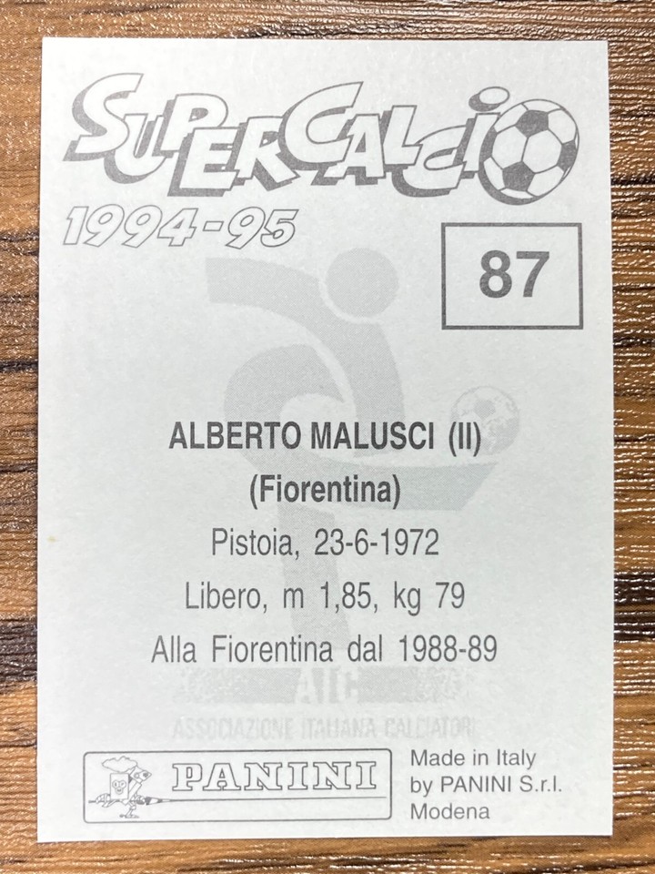 Panini Super Calcio 1994-1995 Sticker No.87 Alberto Malusci Fiorentina ...