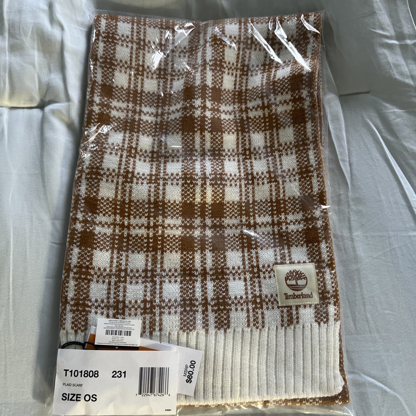 TIMBERLAND Scarf Buffalo Plaid Beige 10”W x 68”L NWT & SEALED + GIFT ...