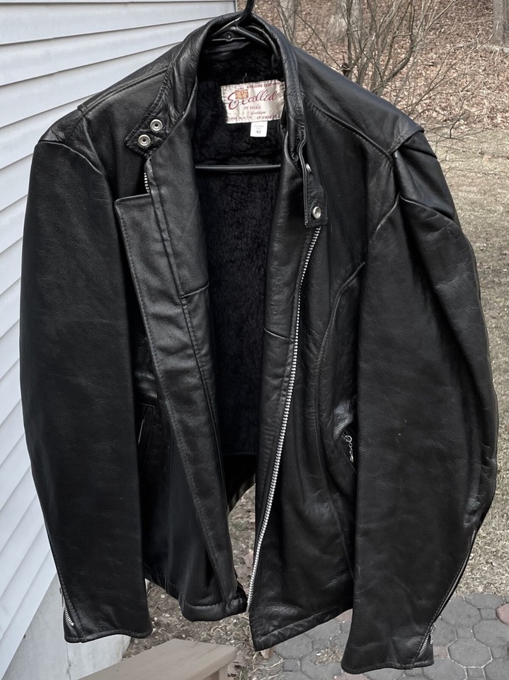 Vintage EXCELLED USA Black Leather Motorcycle Jacket Lined Sz 42 ...