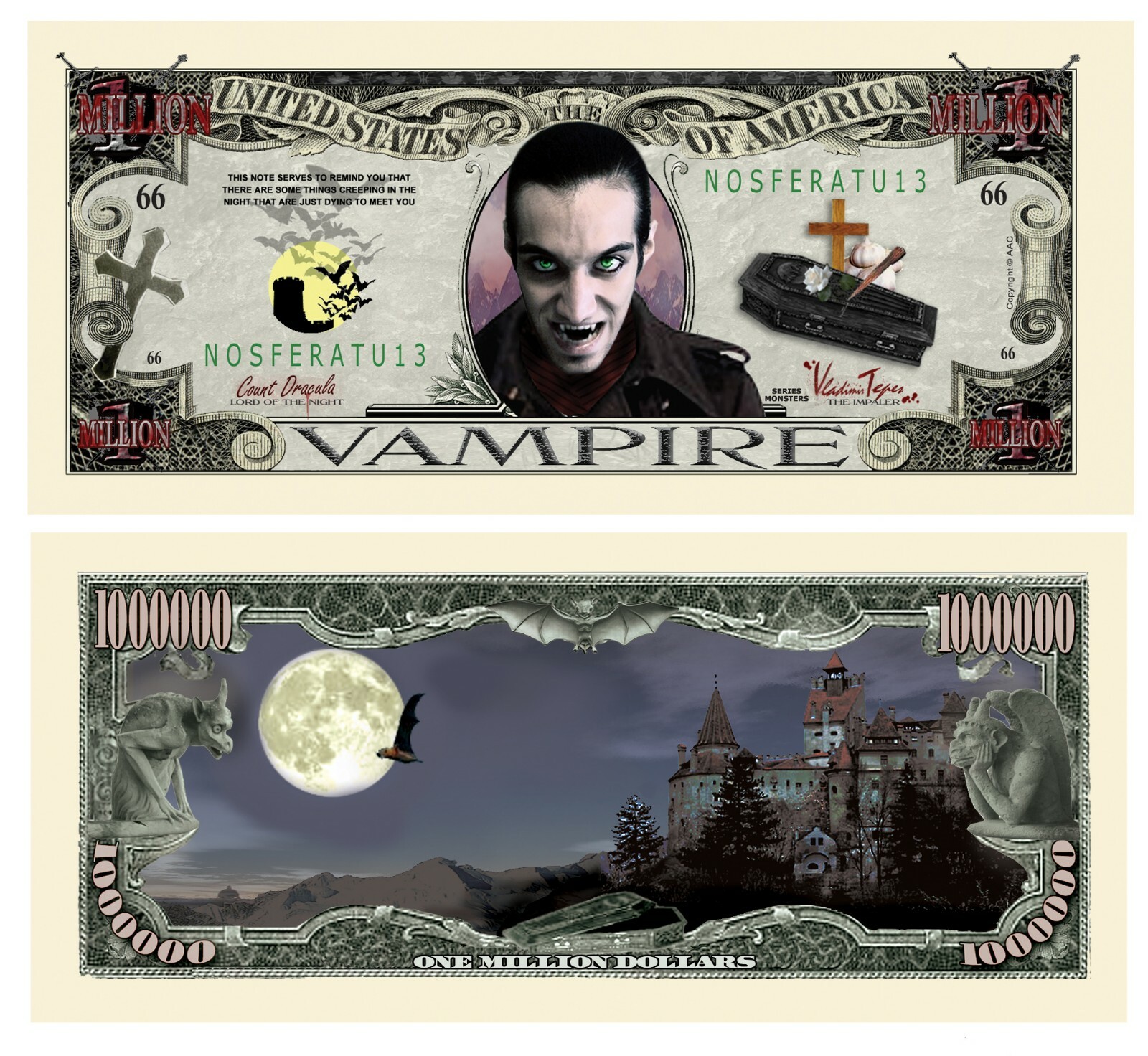 Pack of 100 - Vampire Million Dollar Bill - Great Halloween Gift For ...