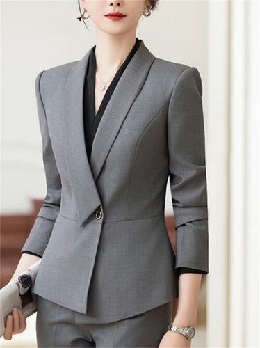 Formal Work Pants Suit Women New Office Slim Long Sleeve Blazer Pencil ...