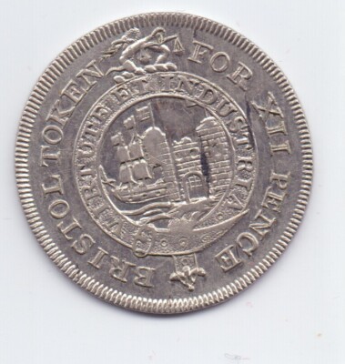D.34 Somersetshire Bristol Silver Shilling Token no date EF 19th ...