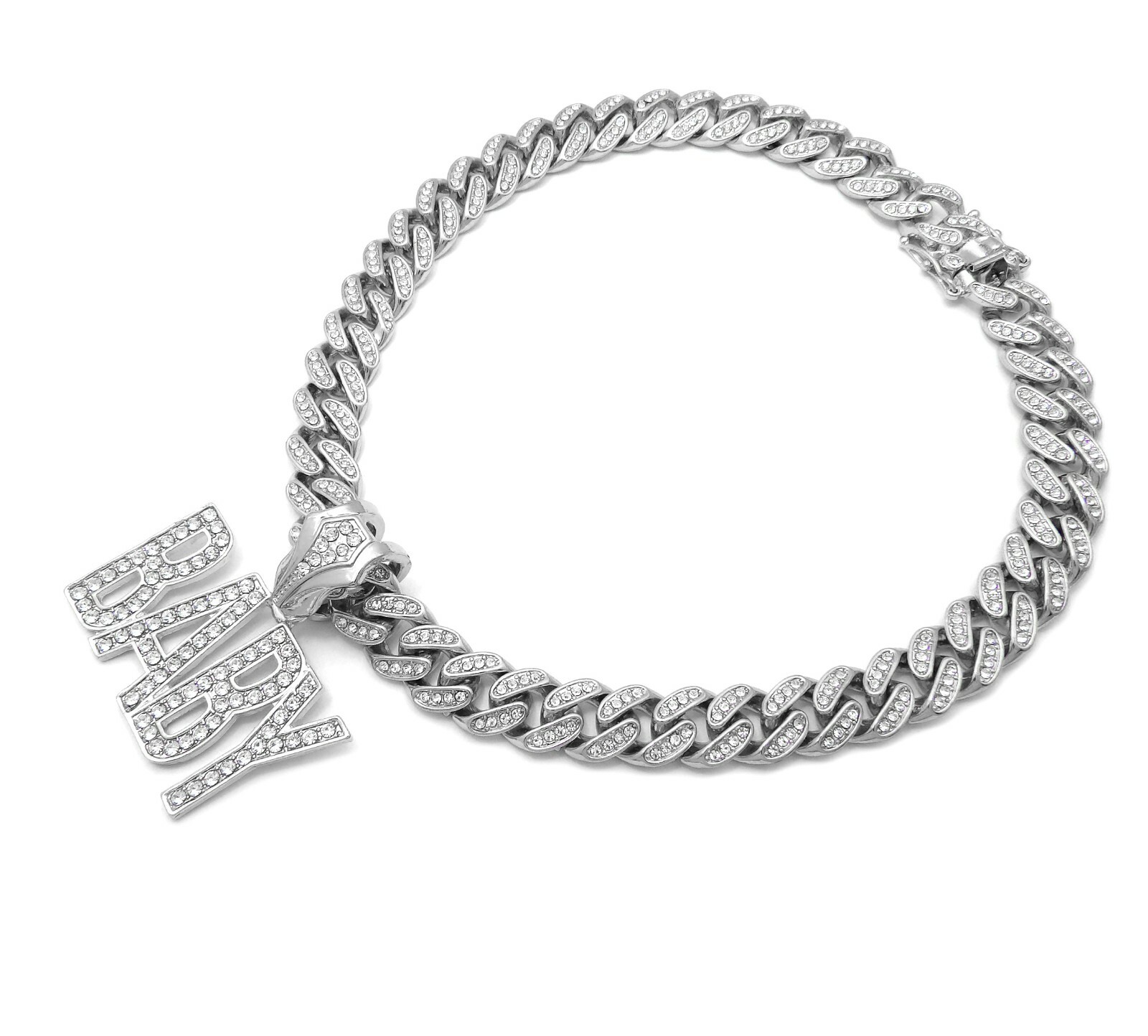 Silver Plated Lil BABY pendant & Iced Simulated Diamond Cuban Chain ...