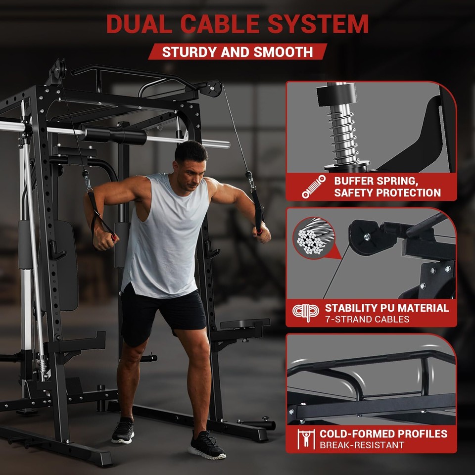 🔥Smith Machine 2000LB Power Cage Squat Rack for Home Gym Lat Pulldown ...