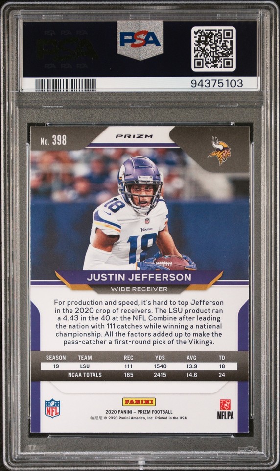 2020 PANINI PRIZM SILVER PRIZM #398 JUSTIN JEFFERSON ROOKIE RC PSA 9 | eBay