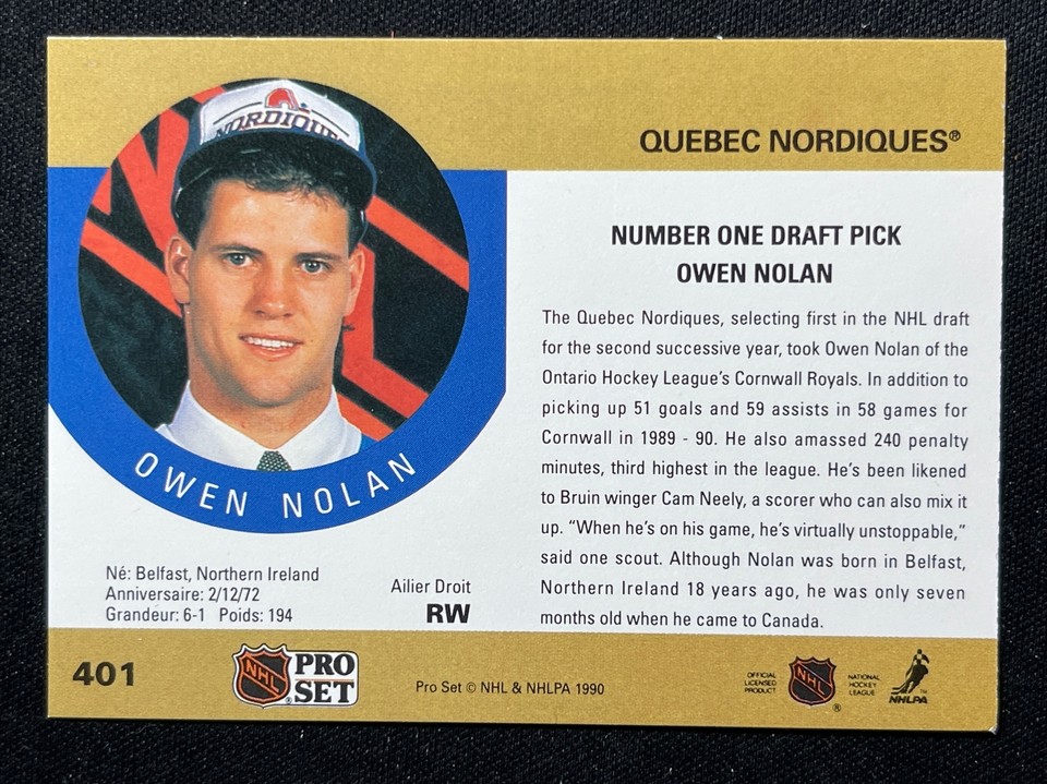 1990 Pro Set Hockey Owen Nolan Quebec Nordiques RC Rookie #401 | eBay