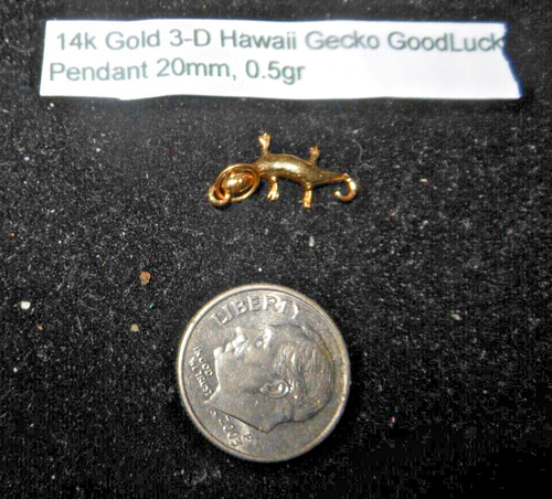 UNIQUE!!! 14 Carat Gold Hawaiin Gecko, Good Luck Pendant or Charm, 0.5 ...