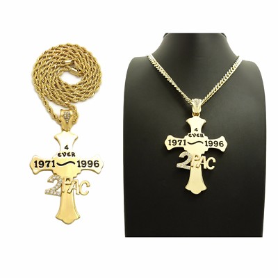 NEW 2PAC 4EVER CROSS PENDANT & 24" CUBAN/ROPE CHAIN HIP HOP NECKLACES ...