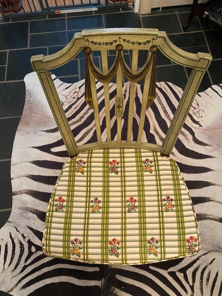 Antique Chair, Adams style, hand painted caned chair, original cushion ...