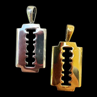 Emo Razor Punk Razor Pendant 925 Silver / 14k Gold Vermeil 1.25" Dogtag ...