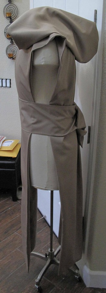 Cosplay Beige sleeveless hooded floor length poplin tabard vest & sash ...