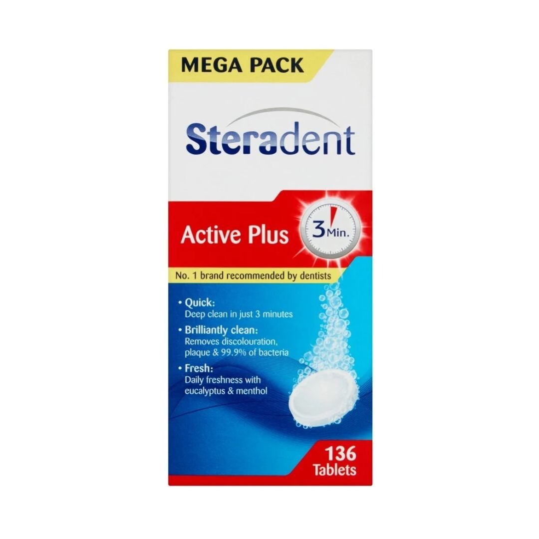 Steradent Active Plus Denture Cleaning - 136 Tablets - Deeply Cleans ...