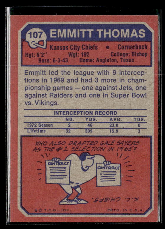 1973 Topps #107 Emmitt Thomas VG/G | eBay