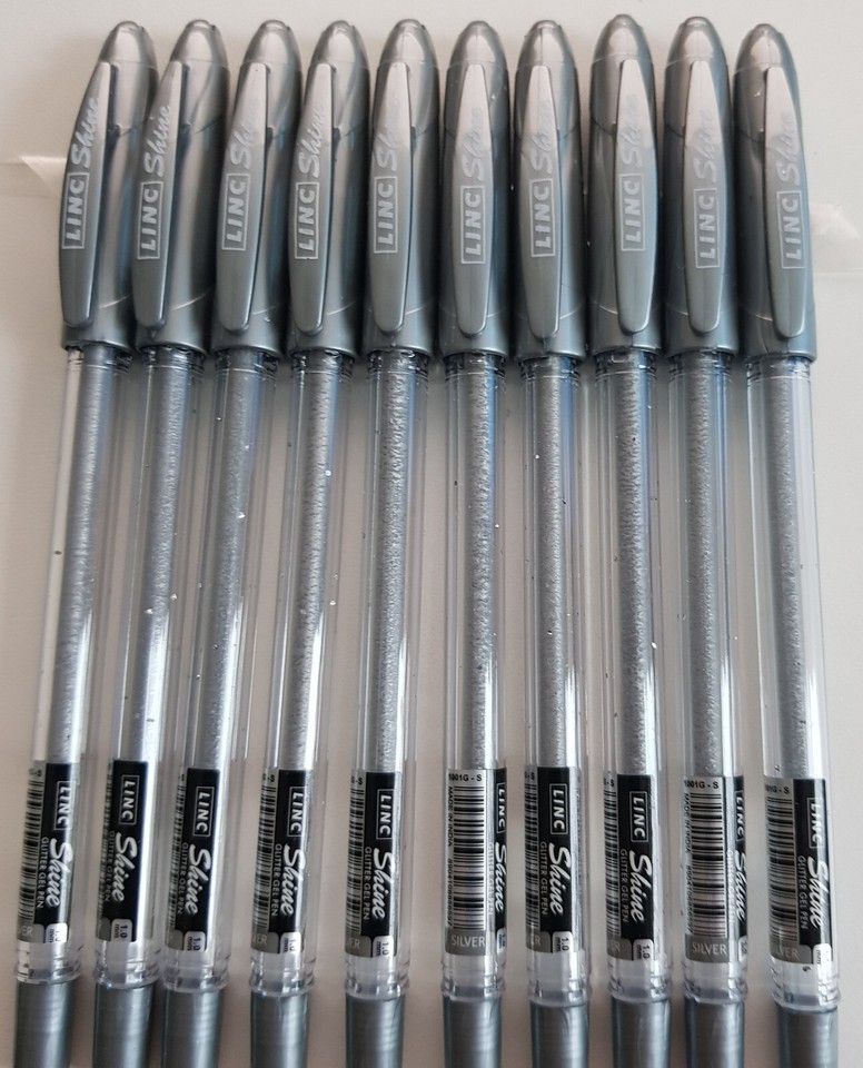 10 x Linc Sparkled GOLD & SILVER & ASSORTED GLITTER Gel Pens 1.0mm FINE ...