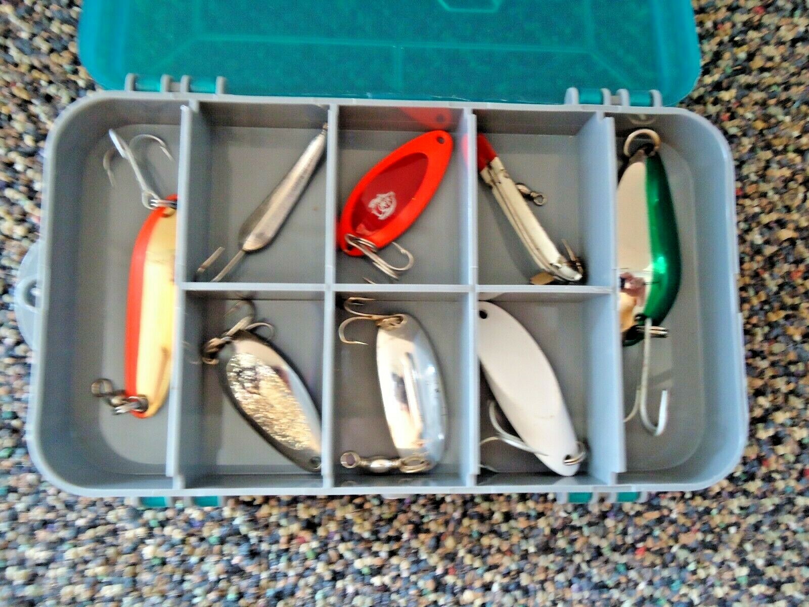 Vintage Lot Of 13 Fishing Spoons In Plano # 3213 Mini Magnum Tackle Box ...