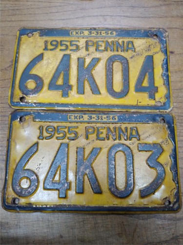 Vintage 1955 2 piece Sequential Pennsylvania License Plate set | eBay