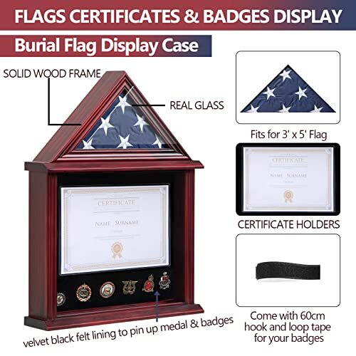 Tieeqe Solid Wood Flag Display Case Military Shadow Box Fit a Folded ...
