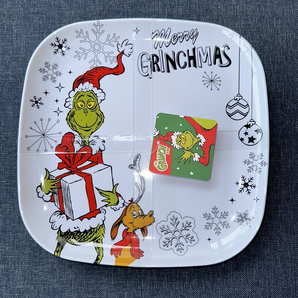 The Grinch Max Christmas Melamine Dinner Plates 11” Square 4 Merry ...