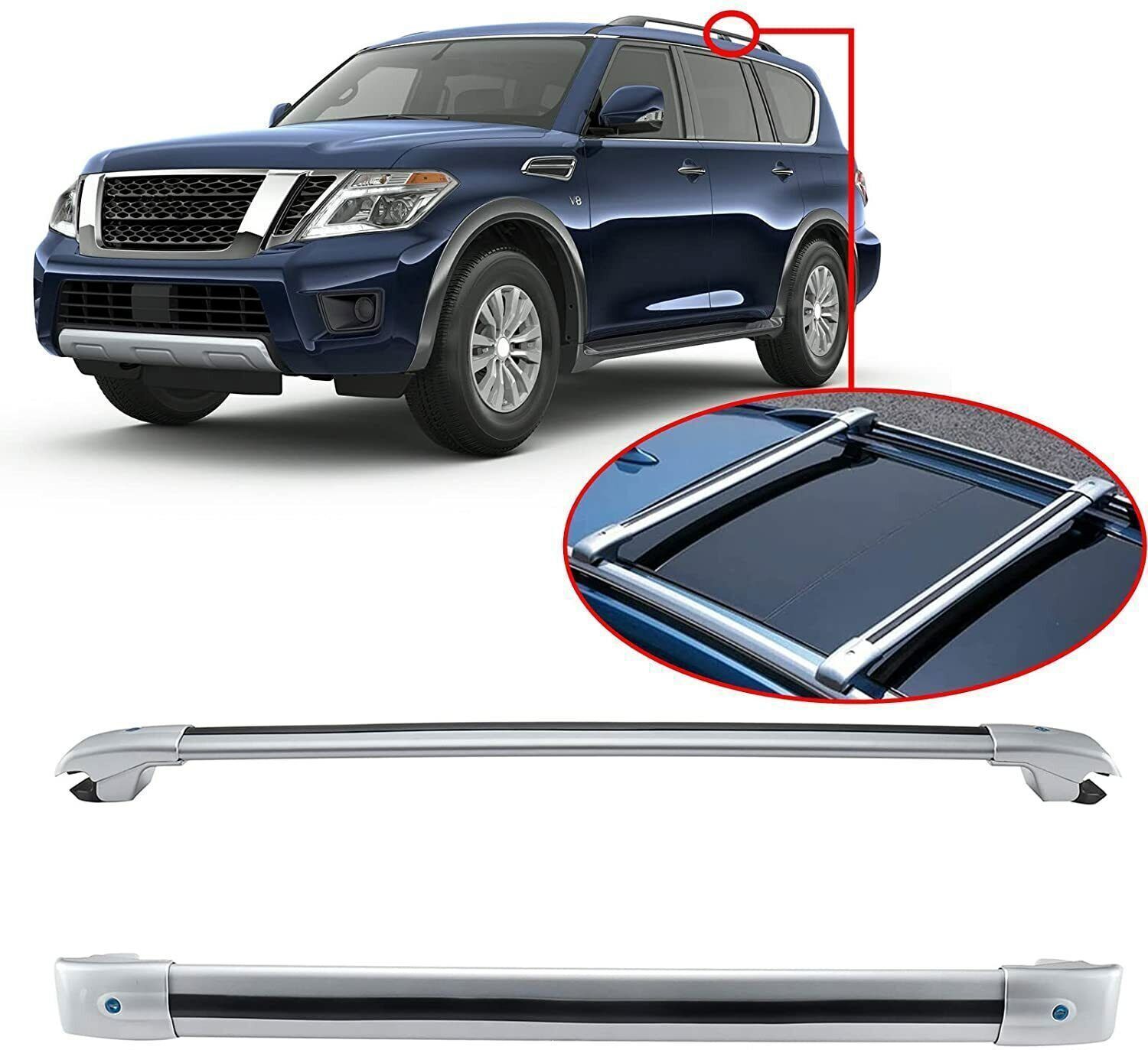 2Pcs Roof Rail Cargo Racks Cross Bars Crossbars Fits for Nissan Armada ...