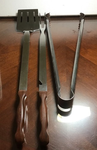 CUTCO Barbecue BBQ Grill Fork Spatula Tongs Dark Brown Handle - Lightly ...