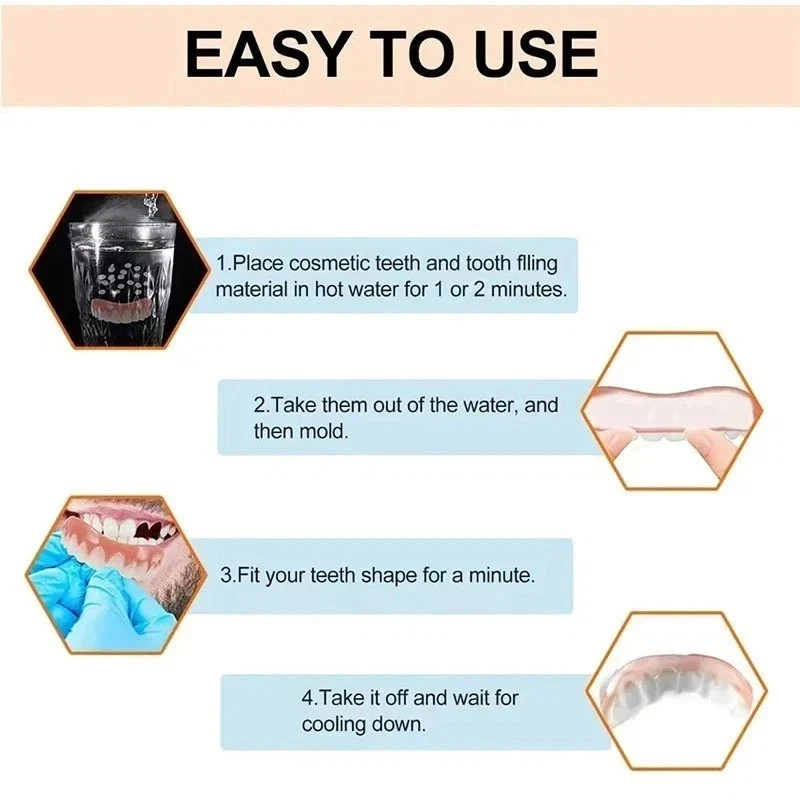 Silicone False Teeth Upper & Lower Smile Dental Veneers Dentures False ...