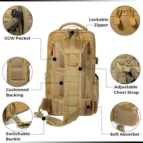 10L Military Tactical Shoulder Backpack, Concealed Carry Sling EDC Bag ...